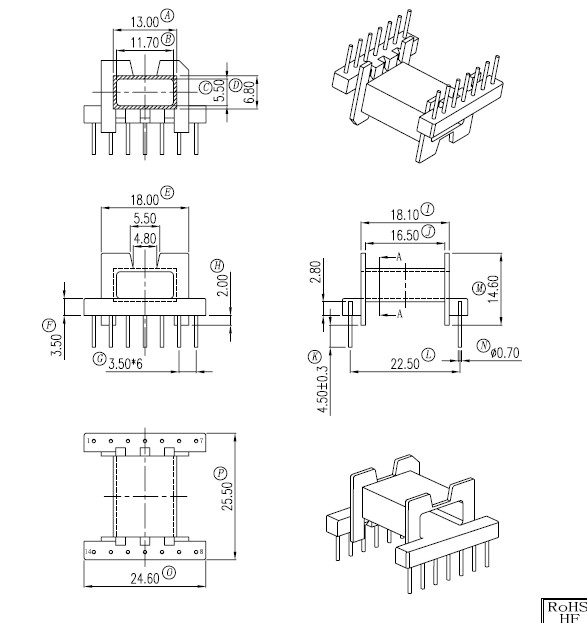 EFD25高频变压器骨架 直插 卧式7-7_建筑五金厂家报价-SMM商机